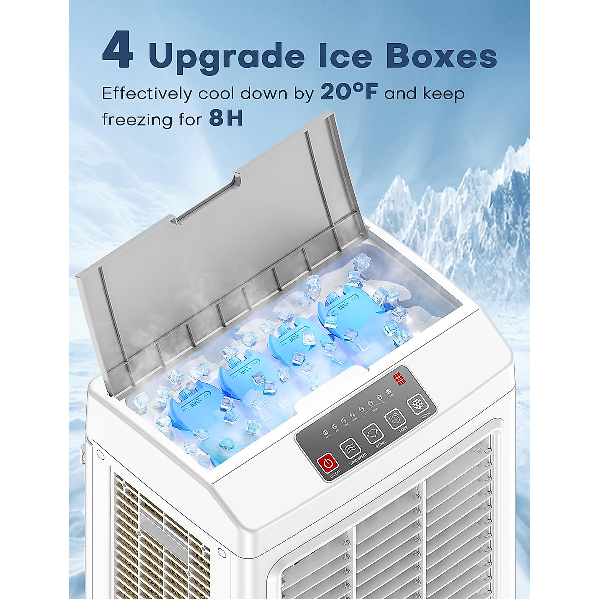 BALKO Windowless Air Conditioner, 35-INCH Swamp Cooler Air Conditioner w/2 Modes & 3 Speeds, 2100CFM, 700Sq.ft, Smart Timer for Auto off, 8Gal Tank & Remote, Wider Oscillation Evaporative Air Cooler