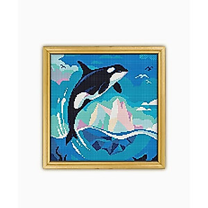 Killer Whale CS1274-1 - Counted Cross Stitch KIT#2. Set of Threads, Needles, AIDA Fabric, Needle Threader, Embroidery Clippers and Printed Color Pattern Inside.