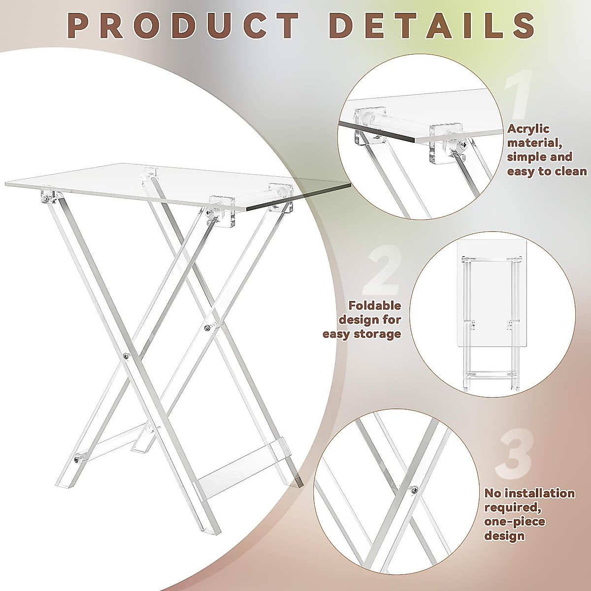 Beeveer 2 Pcs Acrylic Foldable TV Dinner Table Clear Small Folding TV Tray Table Space Saving Acrylic Dining Table for Eating Snack Coffee Bed Desk Side Living Room Kitchen Furniture Easy Assembly