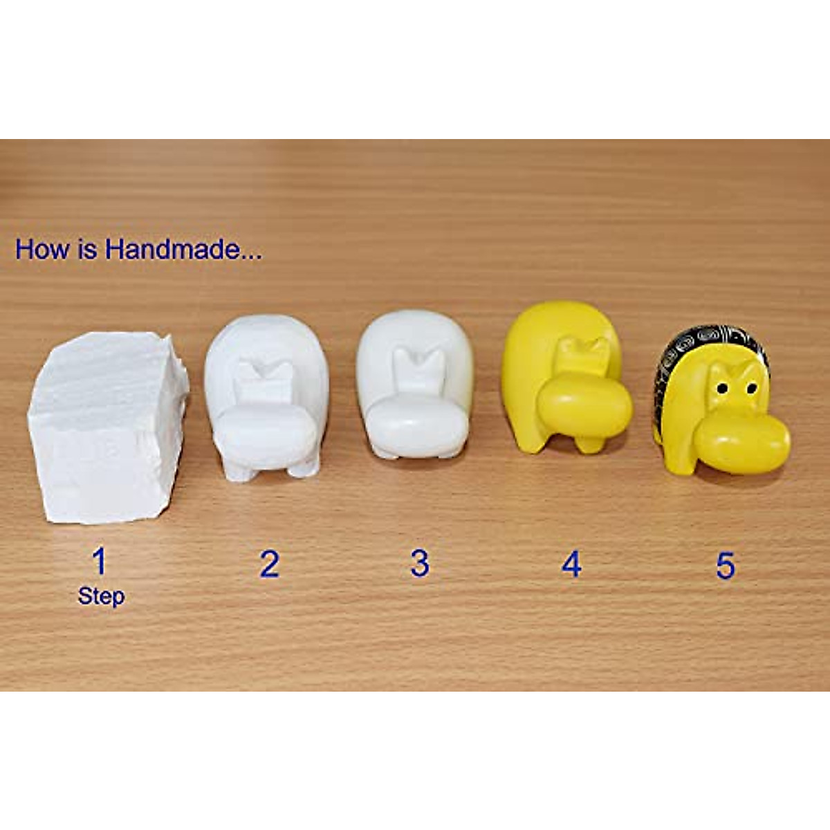 TEMBO AFRICA Handmade Soapstone African Hippo Figurine Sculpture 2 Inches Height x 3 Inches Long Pineapple Yellow Handmade From Africa