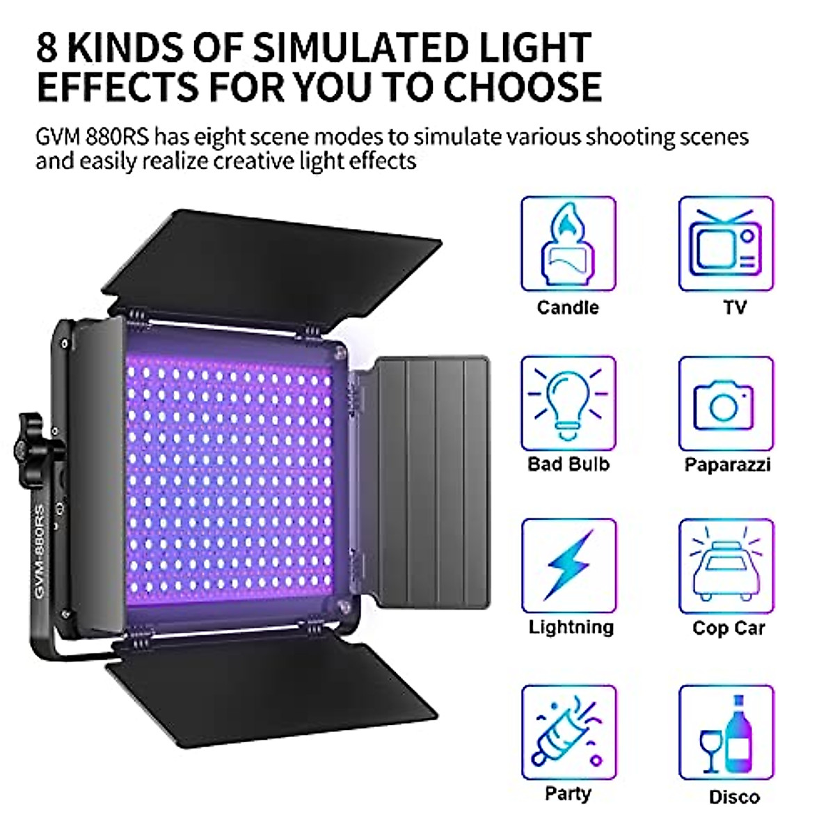 GVM RGB LED Video Light with Bluetooth Control, 60W Photography Studio Lighting Kit with Stands, 2-Packs 880RS Dimmable Led Panel Light for Youtube, Streaming, Gaming, 8 Applicable Scenes, CRI97