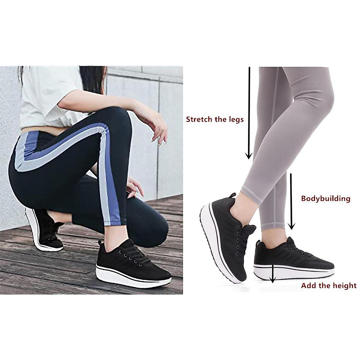 PPXID Women's Platform Fashion Sneakers Breathable Mesh Walking Shoes Lightweight Non Slip Running Shoes-Black 12 US Size