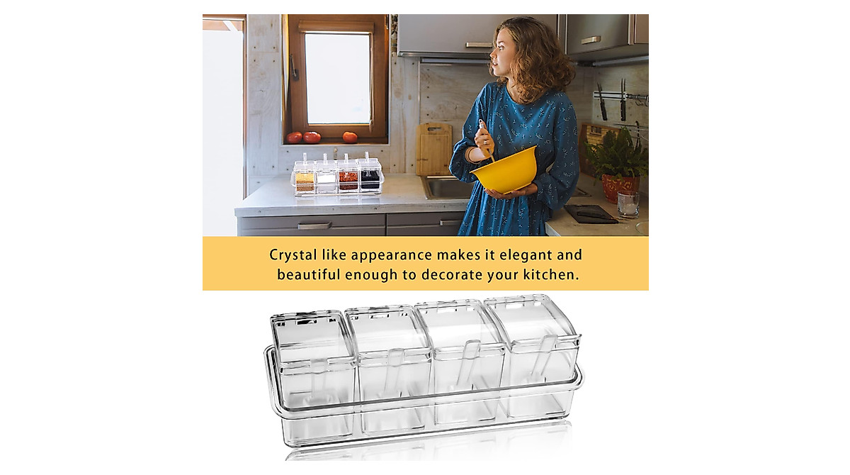 Faxco 4-Cell Clear Spice Organizer - Stylish & Durable Storage