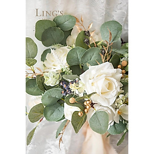 Ling's Moment White Flowers Artificial, Ivory & Cream Fake Flowers Eucalyptus Greenery Combo Box Set for DIY Wedding Bridal Bouquet, Centerpieces, Home Decor, Floral Arrangement Decor, etc.