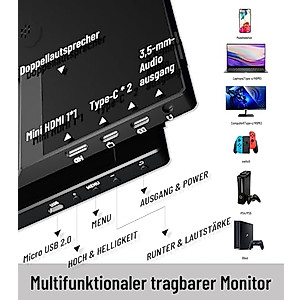 ADPOP Portable Monitor, 15.6'' IPS FHD 1080P with USB-C & HDMI for Gaming Office and Travel,Ultra-Slim HDR Display, Premium Smart Cover & Speakers,for Laptop/PC/Mac/Phone/Xbox/PS5/PS4/Switch