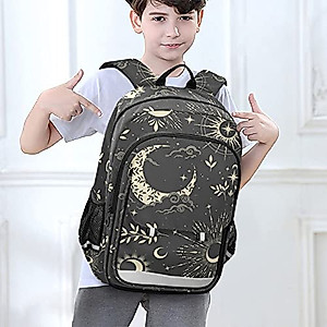 Glaphy Magic Sun Moon Clouds Stars Boho Backpack School Bag Lightweight Laptop Backpack Student Travel Daypack with Reflective Stripes