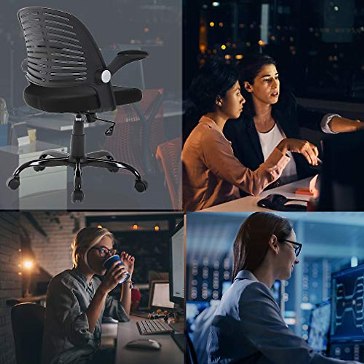Office Chair Cheap Desk Chair Mesh Computer Chair with Lumbar Support Flip Up Arms Executive Mid Back Modern Ergonomic Chair for Adults Women Men,Black