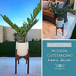GEMEZZI Wood Plant Stand Modern to Mid Century Indoor and Outdoor Plant Stand and Rattan Plant Stand for Flower Pots, Adjustable Plant Holder Fits 8 9 10 11 to 12 Inch Planter Stands