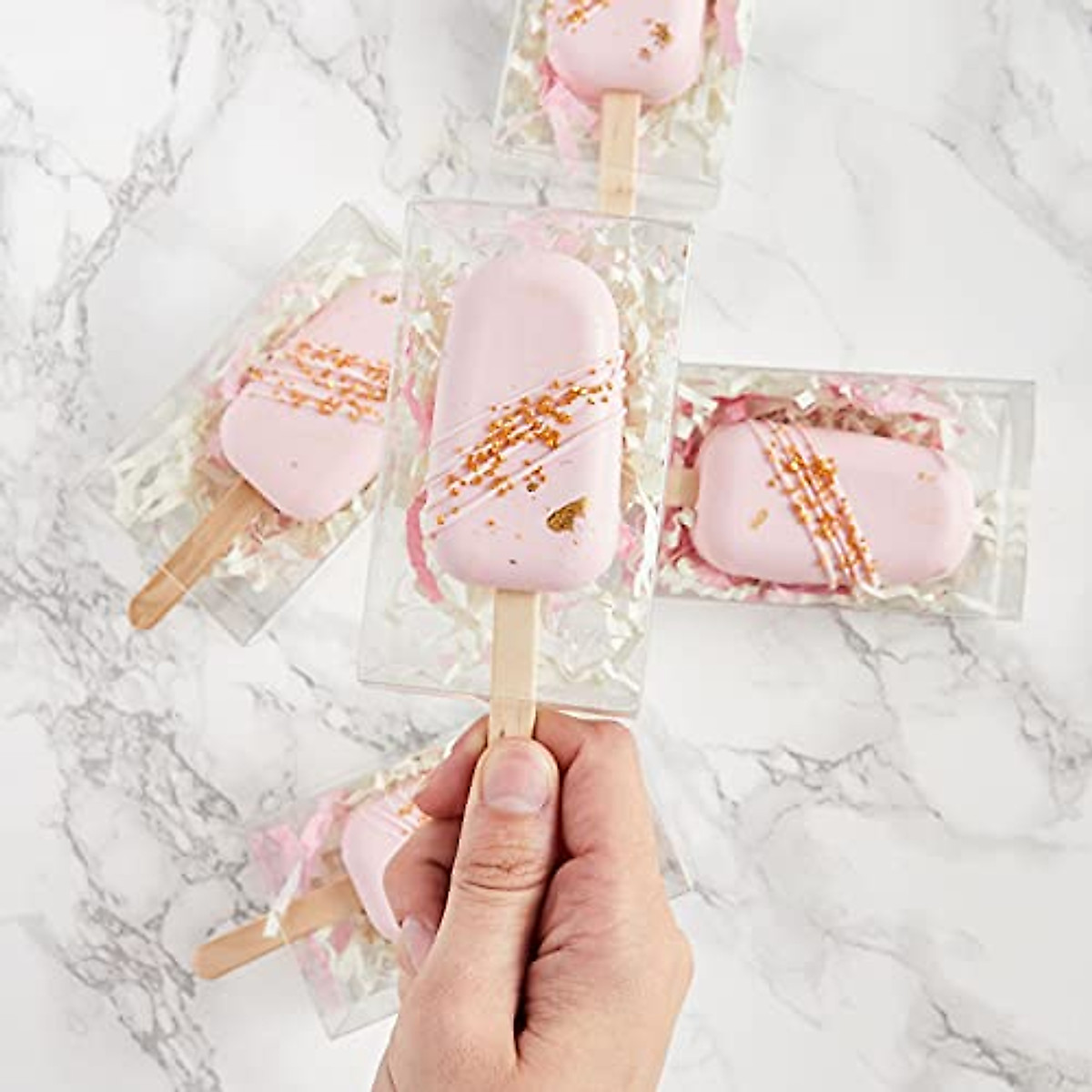 Cakesicle Treat Boxes, Clear Dessert Gift Box for Cake Pop Favors (3.7 x 2.2 In, 50 Pack)