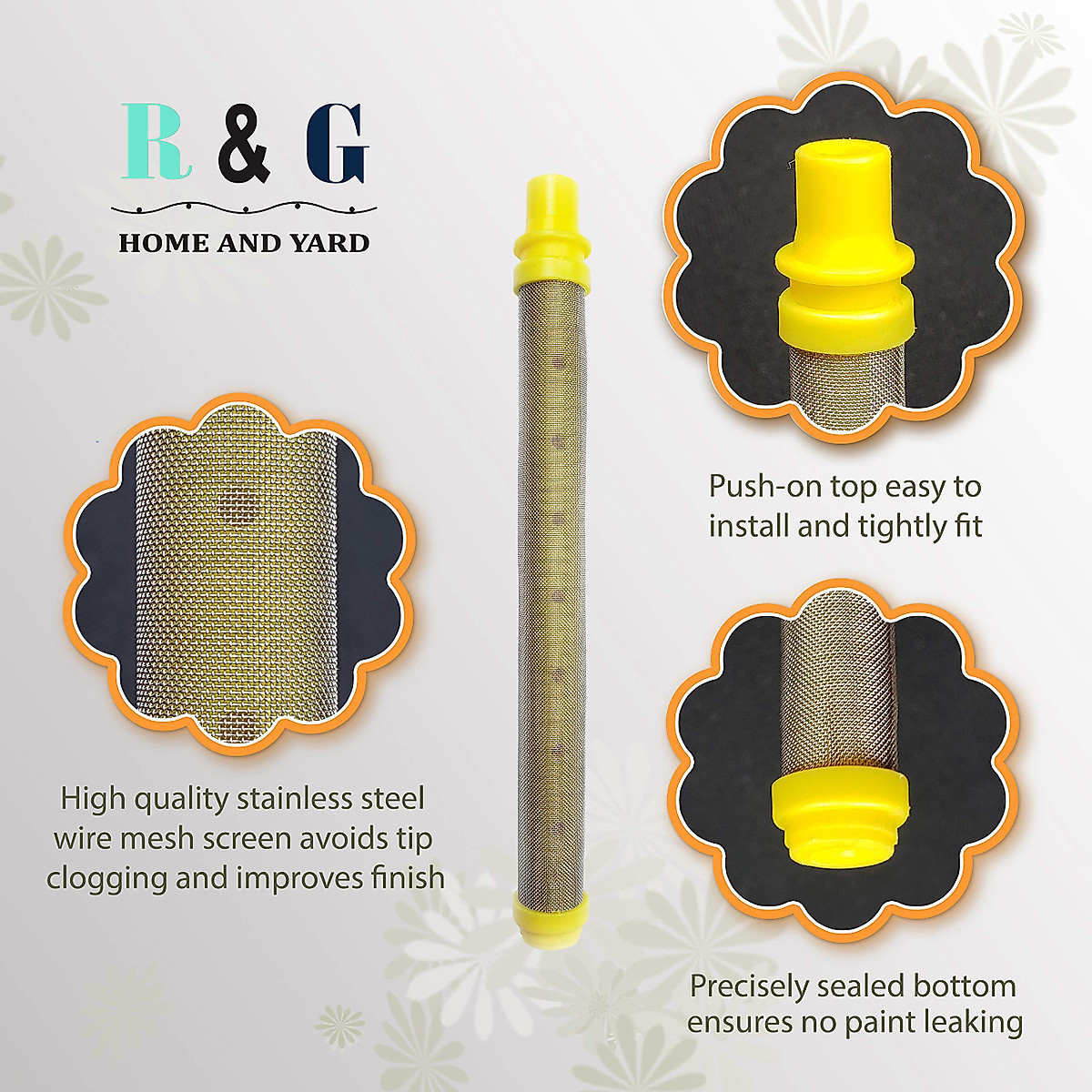 5 PCS-Titan/Wagner/Spraytech Airless Spray Gun Filter Replacement - Push On (Yellow, 100 Mesh) 581-062 581062 0089959 0089324 0154675