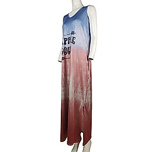 RUIVE Women Summer Dresses Sleeveless Tie Dye Midi Dress Split Casual Loose Dress Red