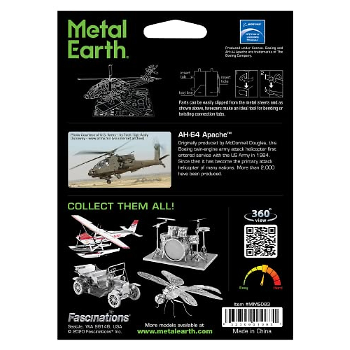 Metal Earth Fascinations AH-64 Apache 3D Metal Model Kit Bundle with Tweezers
