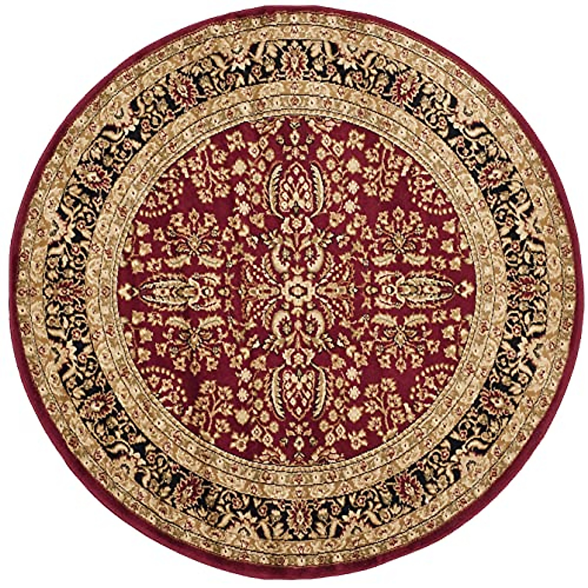 SAFAVIEH Lyndhurst Collection Area Rug - 10' Round, Red & Black, Traditional Oriental Design, Non-Shedding & Easy Care, Ideal for High Traffic Areas in Living Room, Bedroom (LNH214A)