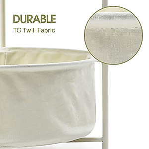 TOOLF End Table, Metal Nightstand, Sofa Side Snack Table, Coffee Round Table with Detachable Tray Top and Fabric Storage Basket, Scandi Style Table for Living Room Bedroom (Cream)