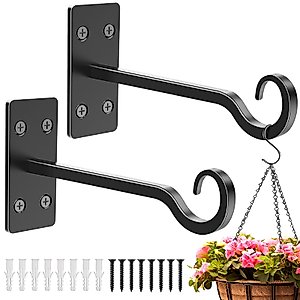 HOBITSTARX Heavy Duty Plant Hangers Outdoor- Hand-Forged Hanging Plant Brackets - 2 Pack 12 Inch Black Wrought Iron Wall Plant Hooks for Hanging Plants, Lanterns, Bird Feeders