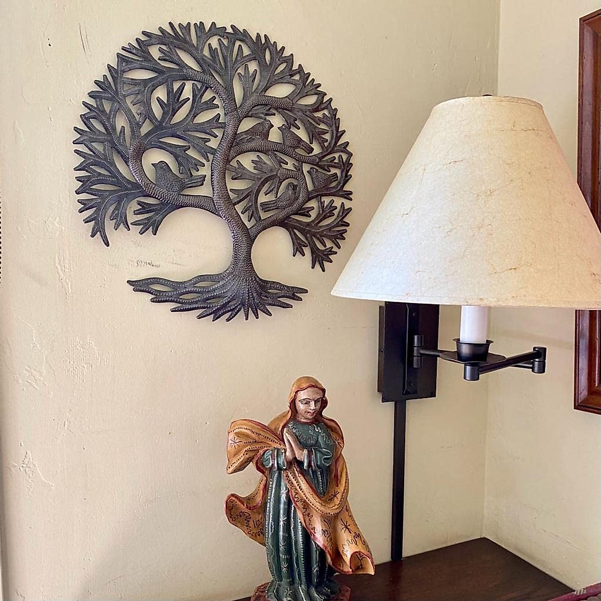 It's Cactus Haitian Tree of Life Wall Decor, Global Art Made in Haiti, Oil Drum Metal Craft with Birds, Decoration for Kitchen or Anywhere in Home, 23 In. x 23 In. (Whispering Tree)