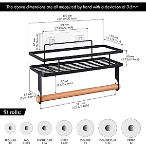 KES Paper Towel Holder with Shelf Storage Wall Mount, Adhesive Paper Towel Holder with Spice Holder for Kitchen, Hanging Spice Rack, Matte Black, KPH506DF-BK