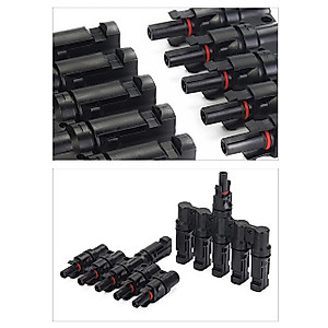 BAYM Solar Panel T Branch 5 to 1 5M/F + 5F/M Cable Connector Solar Wire Connector T-Type T5 Coupler Combiner(1 Pair)