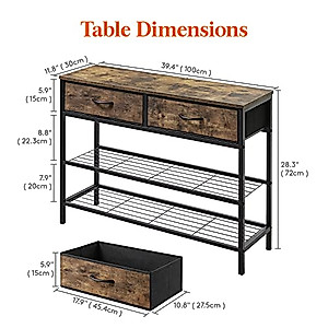 Lifewit 39.4” Console Entryway Table with 2 Fabric Drawers,3-Tier Industrial Sofa Table with Storage Shelves for Hallway, Living Room,Bedroom,Wood Top, Metal Frame, Rustic Brown, Easy Assembly