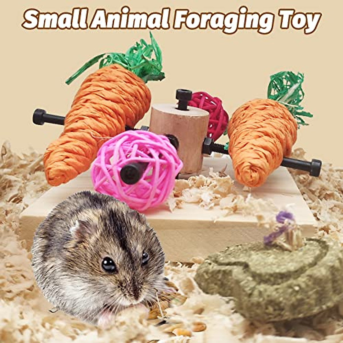 BNOSDM Hamster Wooden Foraging Toy for Hamster Enrichment Toys Interactive Toys for Bunnies Guinea Pig Puzzle Toy Bunny Treat Puzzle for Dwarf Hamsters Guinea Pigs Rats Rabbits Chinchillas