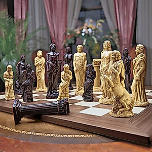 Design Toscano Gods of Greek Mythology Complete Chess Set, 6 Inch, 16 Pieces and Board, Two Tone Stone