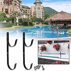 TANYIONE Swimming Pool Aluminum Pole Hanger Set,Metal Brackets Hook with Screws for Telescoping Poles, Leaf Rakes, Skimmers, Nets, Brushes, Vacuum Hoses and Garden Tools (2 Pack)