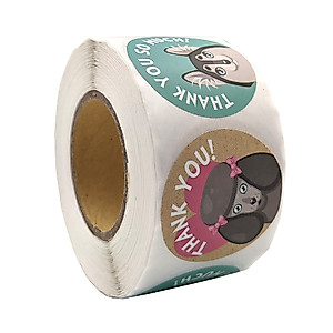 Gooji Dogs Thank You Stickers – 500Pcs Roll Dogs Thank You Stamp – 1.5 Inch Thank You Stickers for Packaging – 4 Designs – Ideal for Birthdays, Party, Small Business, Boutiques