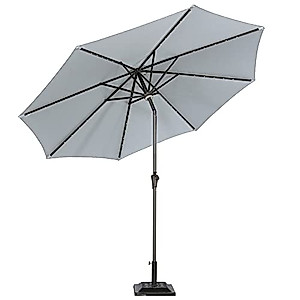 uHousDeco 9ft Solar LED Beach Patio Umbrella with Automatic Tilt System and Crank Operation, 8 Ribs Anthracite