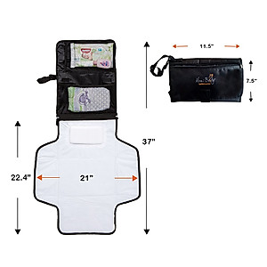 Portable Diaper Changing Pad - Waterproof with Built-in Head Cushion - Baby Diaper Change Mat for Travel and Home – Bonus Pacifier Holder Clip