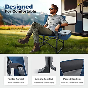 LET'S CAMP Oversized Folding Director Chair Outdoor Heavy Duty Camping Chair with Side Table and Cooler Bag for Picnic, Hiking, Fishing, Supports 350LBS