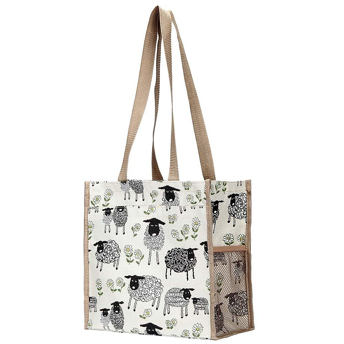 Signare Tapestry Shoulder Bag Shopping Bag for Women with Horse and Sheep Design (Spring Lamb, SHOP-SPLM)