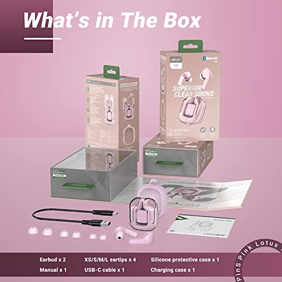 ACEFAST Wireless Earbuds, Bluetooth Headphones with ENC Noise Canceling Translucent Earphones, HiFi Dual Stereo Microphone Mini in-Ear Earbuds Touch Control with Charging Case and LED Digital Display