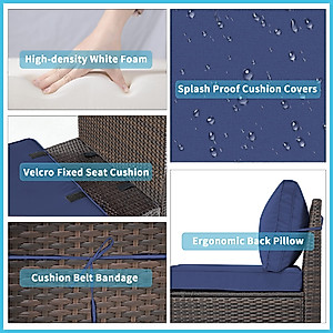 ASJMR Outdoor Patio Furniture Set with Gas Fire Pit Table, 13 Pieces Patio Sectional Sofa w/43in Propane Fire Pit, PE Wicker Rattan Patio Conversation Set - Navy