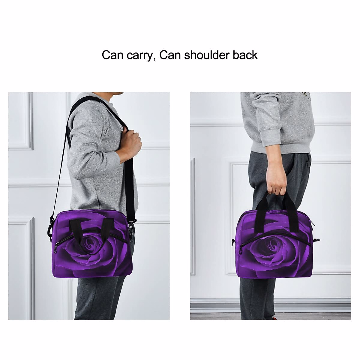 Purple Rose Reusable Insulated Lunch Bag Lunch Tote Bag for Women Men, Floral Flower Cooler Bag Lunch Box Container with Adjustable Shoulder Strap for Picnic School Work Office