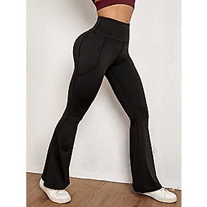 Floerns Women's High Waist Workout Flare Leg Bootcut Sports Leggings Pants Black L