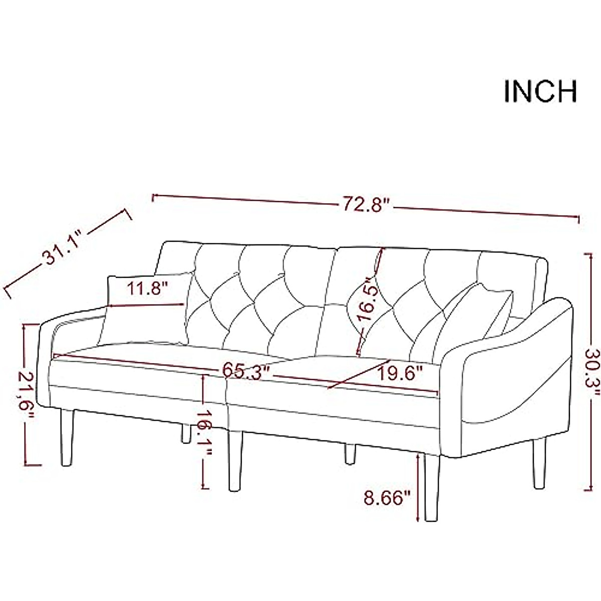 ERYE 3-in-1 Upholstered Futon Sofa Loveseat Convertible Sleeper Couch Bed,2-Seaters Sofa & Couch Soft Cushions Love Seat Daybed for Small Space Living Room Napping