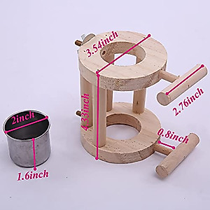 Bird Feeding Cups with Wooden Perch Stand, Bird Cage Stainless Steel Food Water Feeder with Wooden Platform for Parrot Macaw African Greys Budgies Parakeet Cockatiels Conure Lovebirds Finch Pigeon