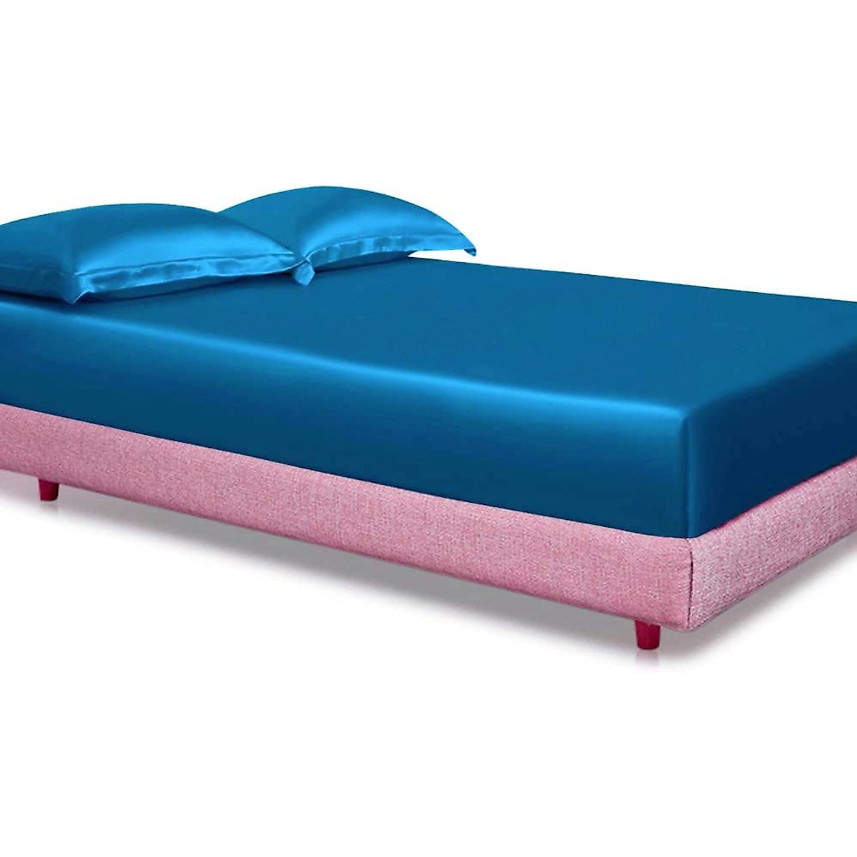 Dhruvi Bedding Ultra Soft Silk Satin Queen Size Turquoise Blue 4 Piece Duvet Cover Set (Duvet Cover + Fitted Sheet 15'' + 2 Pillow Cases) Luxury Satin Zipper Closure Soft Comforter Protector