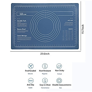 Baking Mats,Silicone Pastry Mat,Silicone Baking Mat for Pastry Rolling Dough with Measurements, BPA Free Non stick and Non Slip Blue Table Sheet Baking Supplies for Bake Pizza Cake