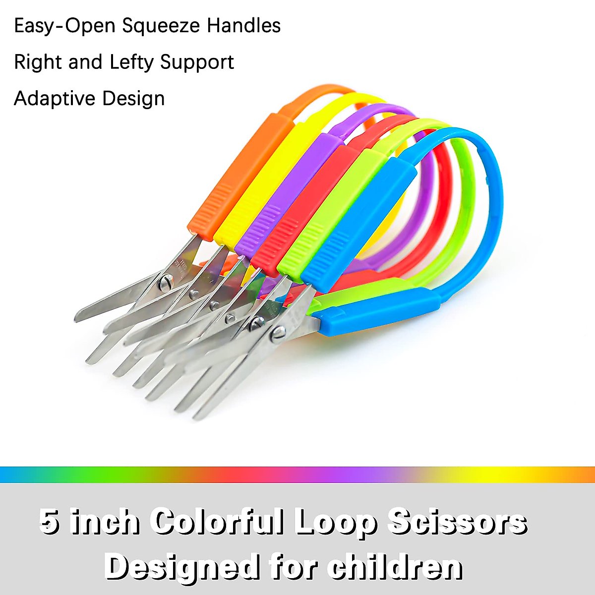 LDW 3-Pack Mini Loop Scissors Muitiple Colors Easy-Opening Squeeze Handles Grip Scissors Self-Opening Adaptive Design for Special Needs, Green