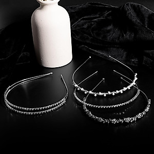 4Pack Bridal Headband Rhinestone Headbands Crystal Flower Girl Leaves Crown Head Band Tiara Wedding Hair Accessories, Silver