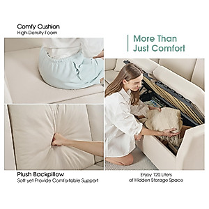 Jocisland Sofa Bed, 85 Inch Sleeper Sofa with Pull Out Bed & Storage Seat, Reversible L Shape Sectional Couch for Living Room Apartment, Beige Linen Oversized Sofa