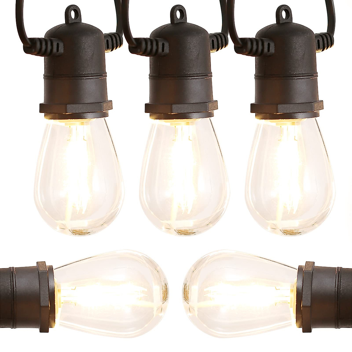 tomvorks Outdoor String Lights 48FT 15+3 ABS Plastic Bulbs, LED Lights Heavy-duty Patio Lights IP65 Waterproof, 2700K, 100LM Warm White Light, Decorative Cafe Patio Lights for Bistro Garden