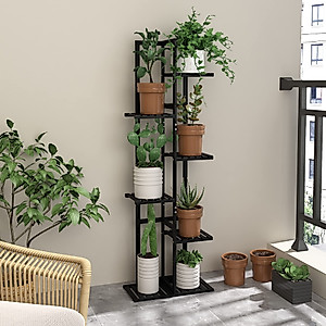 Laiensia Bamboo Plant Stand Rack 6 Tier,Multiple Stand Holder Shelf Rack, Indoor&Outdoor Planter Display Shelves for Patio Garden, Living Room, Corner Balcony and Bedroom,Black