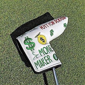 Foretra Putt for Dough - Money Maker White Golf Putter Headcover Quality PU Leather Magnetic Closure for Blade Style Putters