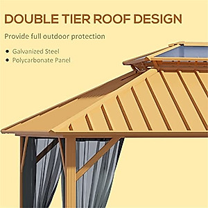 LIUZH 12' x 10' Hardtop Gazebo Steel Canopy Outdoor Pergola with Aluminum Frame and Netting for Patios, Gardens, Lawns