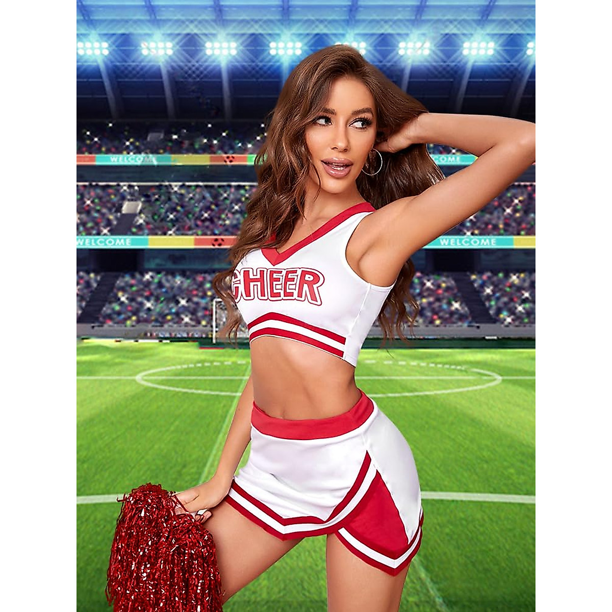 Cheerleader Costume for Women Sexy Musical Uniform Fancy Dress 3 PCS Cheerleading Complete Outfit