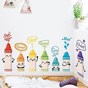 Crayon Color Wall Decals for Kids Rooms - Cartoon Wall Stickers for Baby Bedroom Wardrobe Door Decor DIY Mural Decals Color Discrimination Educatione Nursery Playroom Decoration Wall Stickers