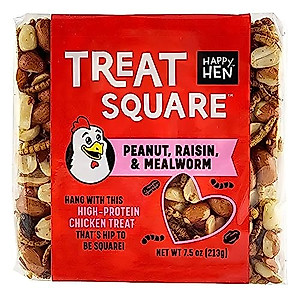 Happy Hen (Case of 6) Treats 7.5 oz. Square-Mealworm and Peanut, 4.25" by 4.25" by 1.25"