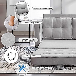 RIDFY Modern Convertible Sleeper Sofa Bed with Pull-Out Bed and Two Side Pockets, Chenille Loveseat Sleeper Sofa Couch for Living Room, Apartment, Office (Grey)
